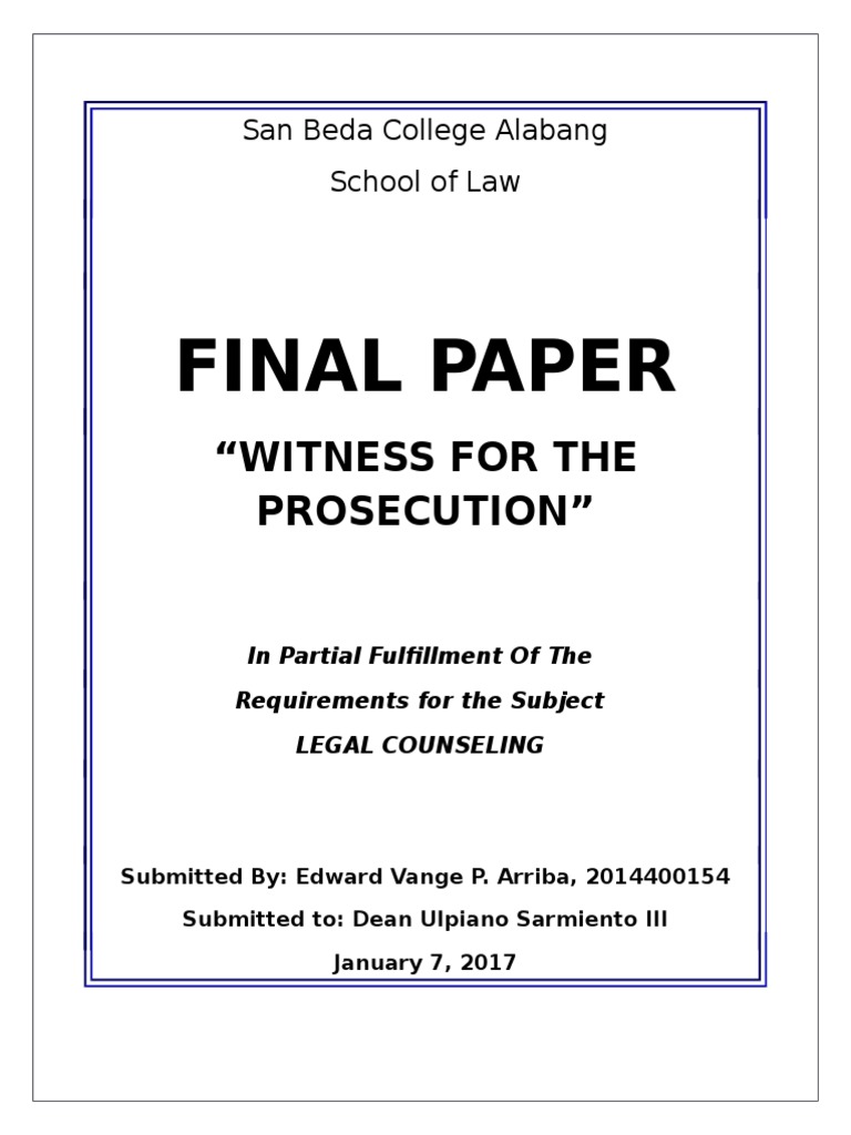 Final Paper: "Witness For The Prosecution" | PDF