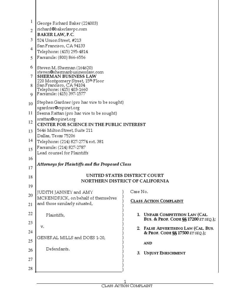 2012-7-26 Janney V GM Complaint | PDF | Fructose | Glucose