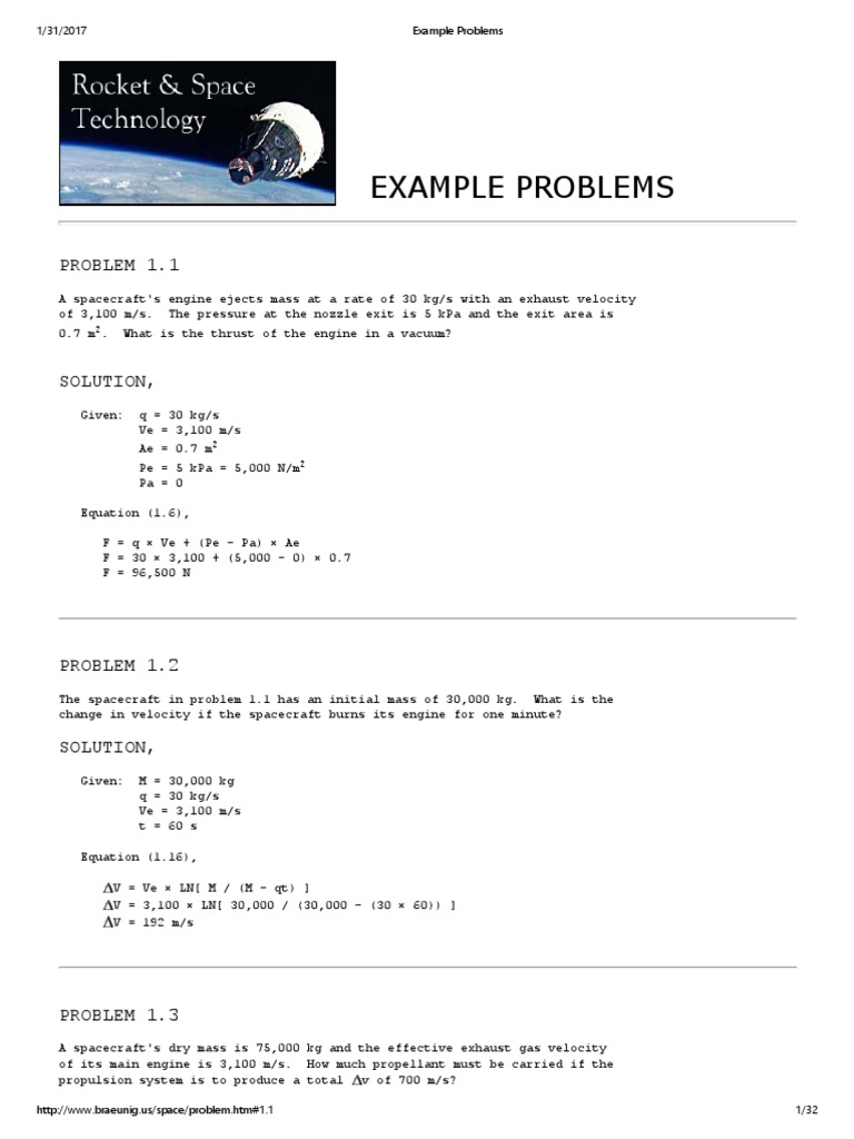 Example Problems Basics of Space Flight Rocket Propulsion | PDF ...
