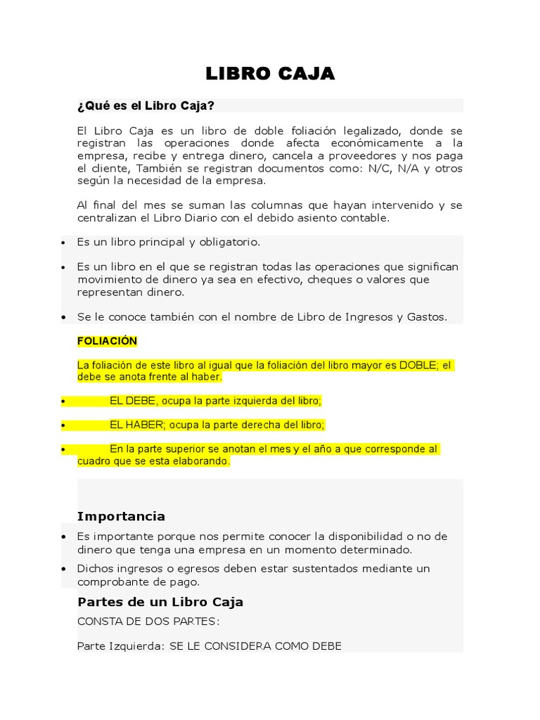 Definición y Uso del Libro Caja | PDF | Cheque | Contabilidad