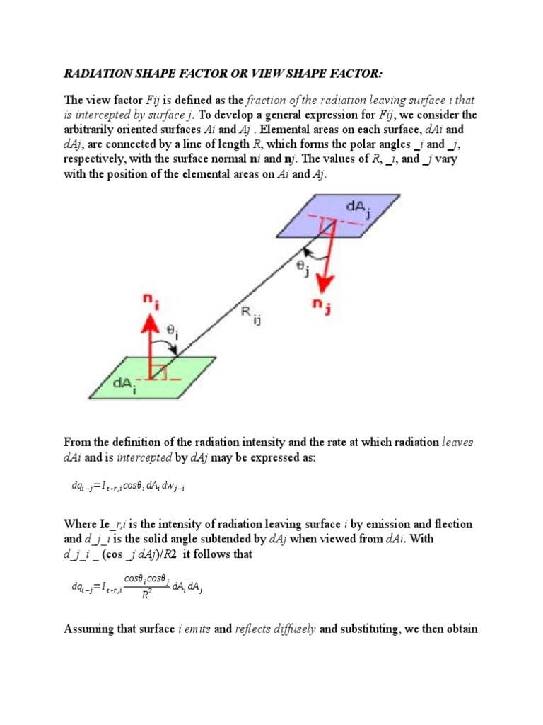 Radiation Shape Factor or View Shape Factor | PDF | Shape | Equations
