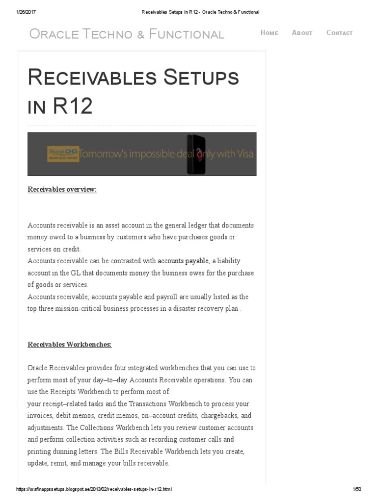 Receivables Setups in R12 - Oracle Techno & Functional PDF | PDF | Receipt | Invoice