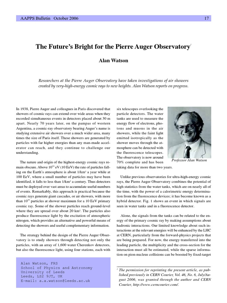 The Future's Bright For The Pierre Auger Observatory: Alan Watson | PDF ...
