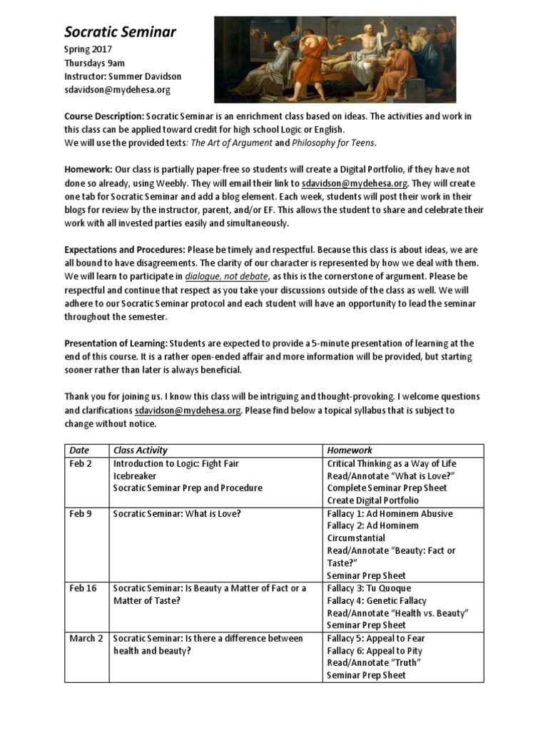 Socratic Seminar Syllabus | PDF | Philosophical Methodology | Cognition