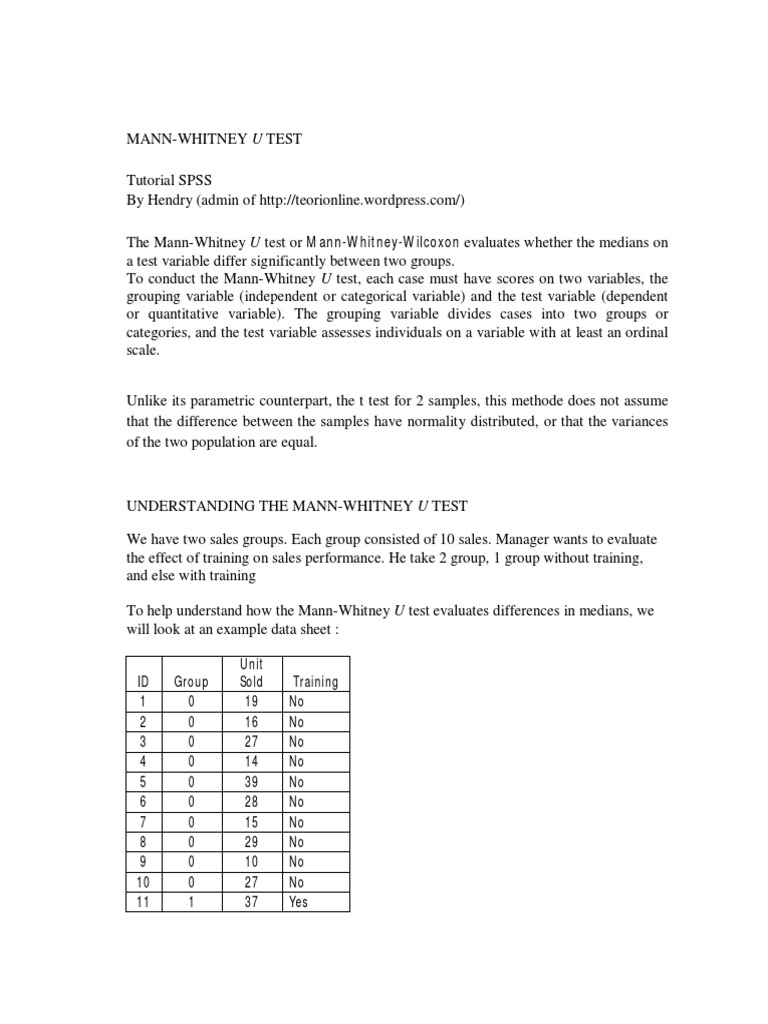 mann-whitney-u-test.pdf | Mann–Whitney U Test | Probability And Statistics