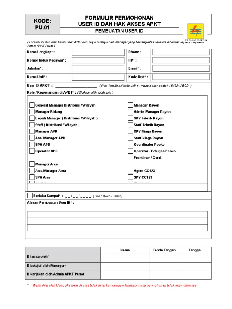 Formulir Permohonan User APKT | PDF | Teknologi & Rekayasa