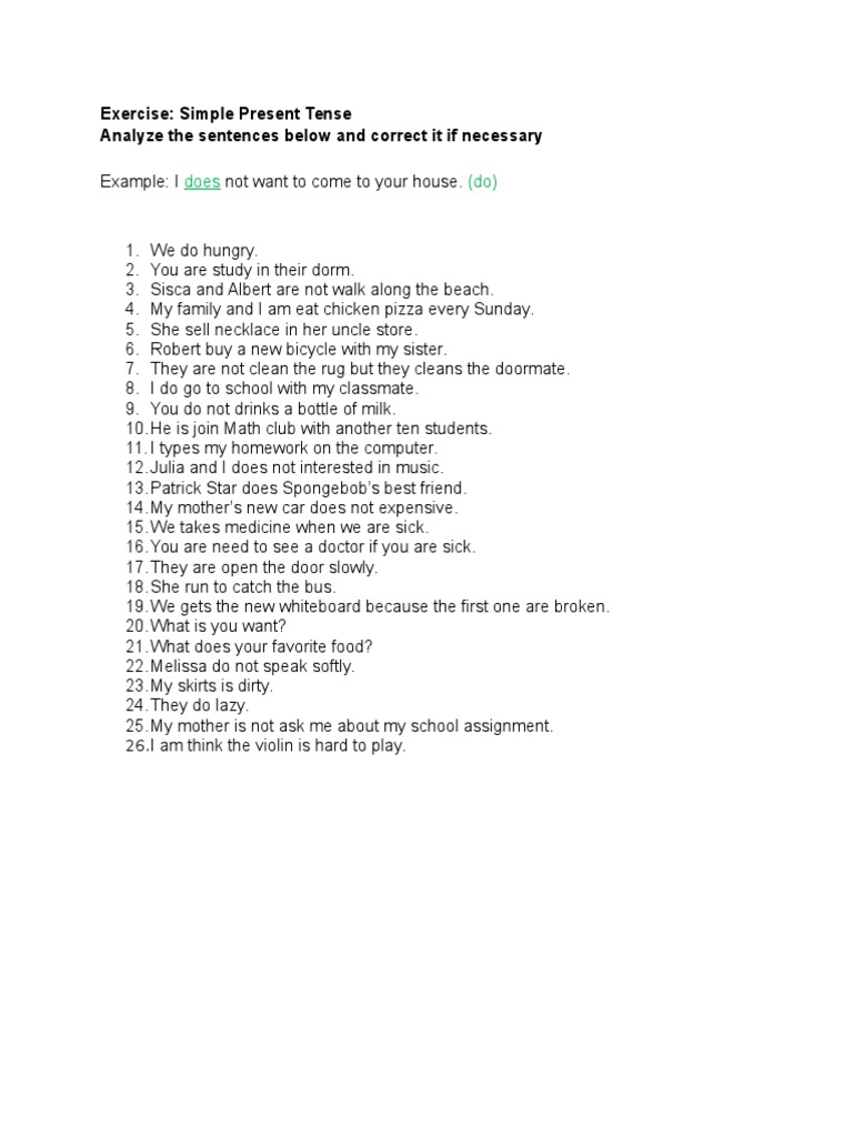 Simple Present Tense Error Correction Pdf