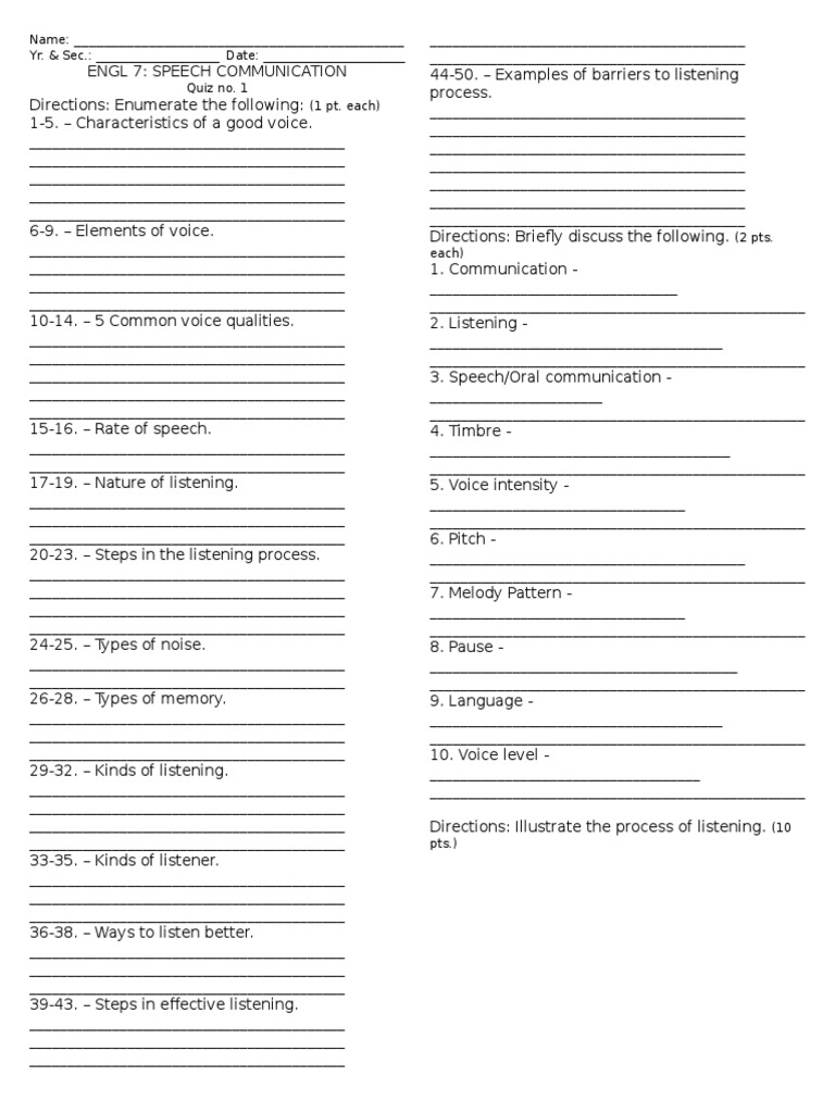 Speech Communication 1st Quiz | PDF