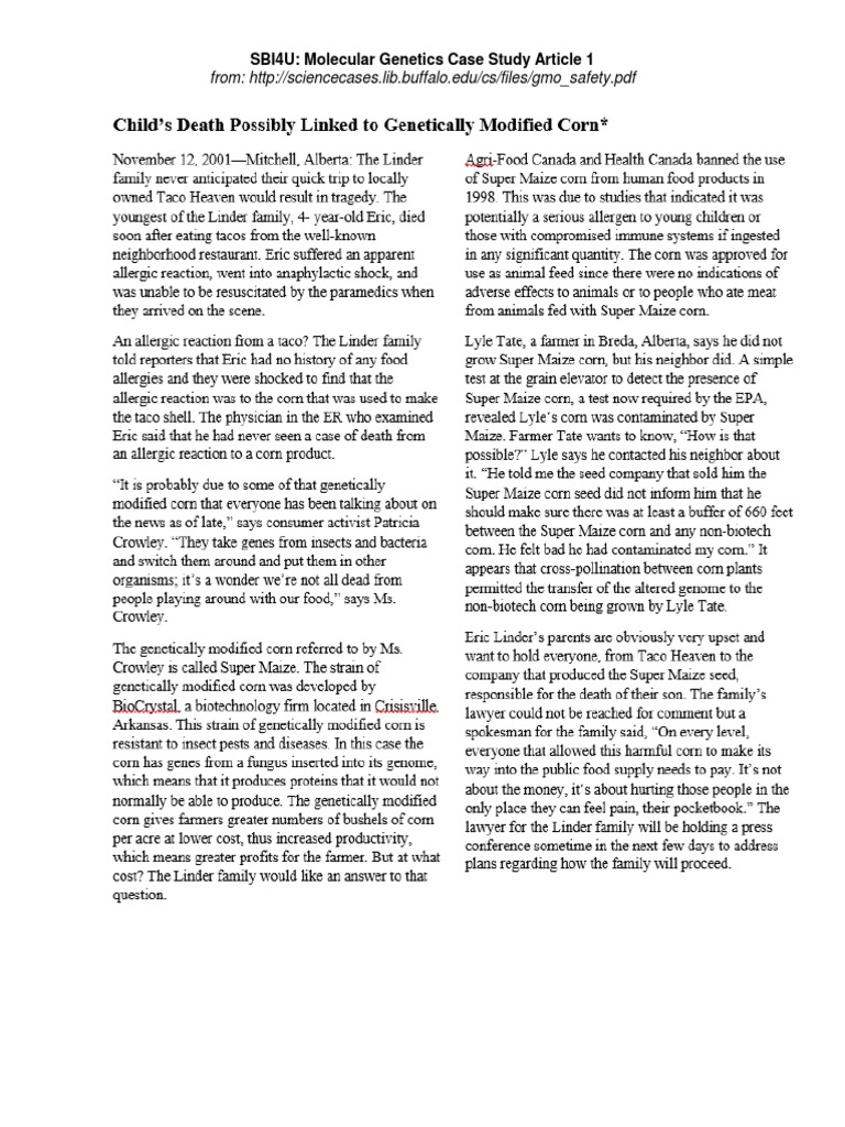 Molecular Genetics Case Study: GMO Safety | PDF