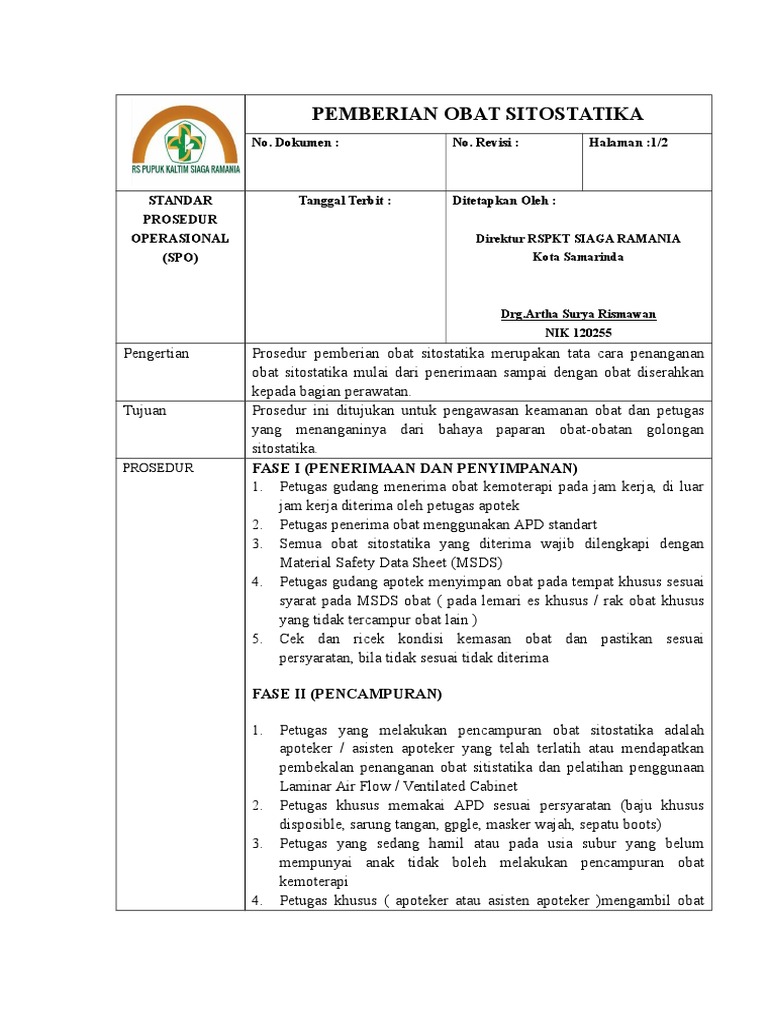 Pemberian Obat Sitostatika | PDF