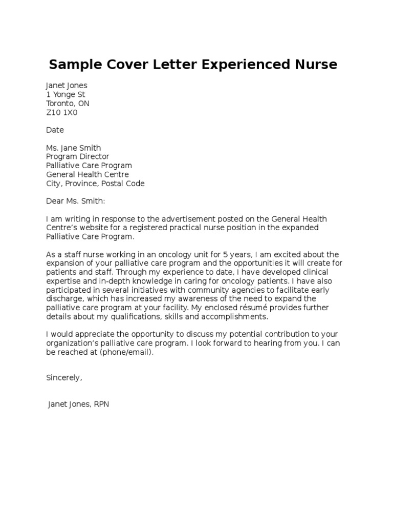 Sample Cover Letter Experienced Nurse | PDF