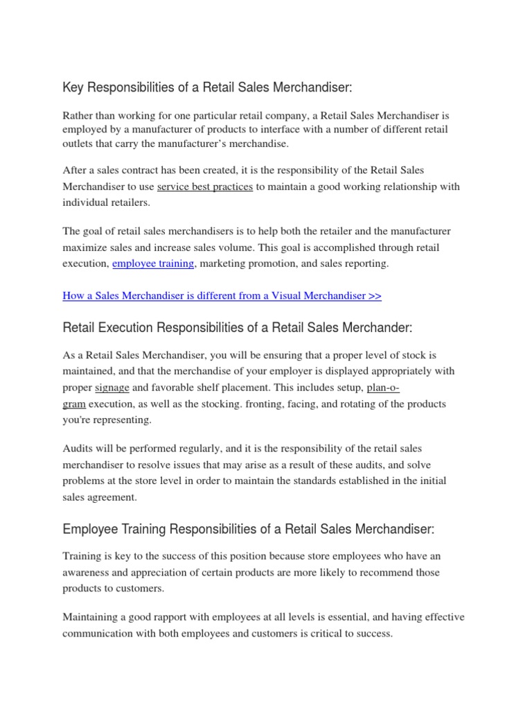 Key Responsibilities of A Retail Sales Merchandiser | PDF ...