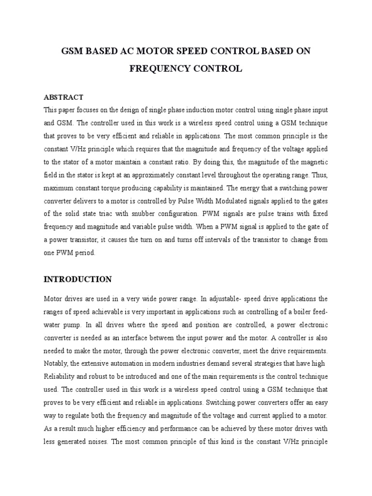GSM Based Ac Motor Speed Control Based On Frequency Control | PDF ...