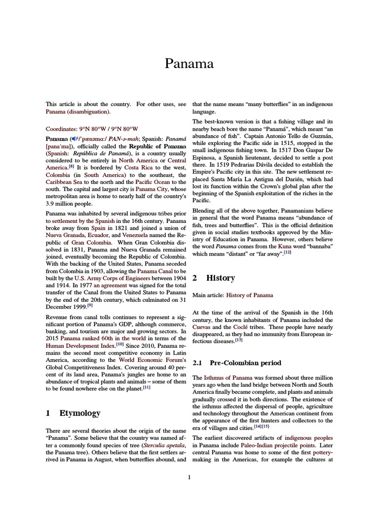 Overview of Panama's History and Etymology | PDF | Panama | Panama Canal
