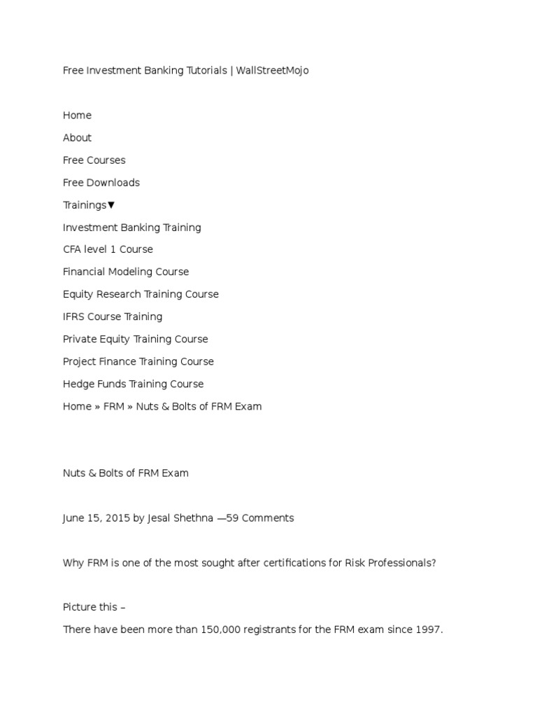 Free Investment Banking Tutorials | PDF | Test (Assessment) | Risk