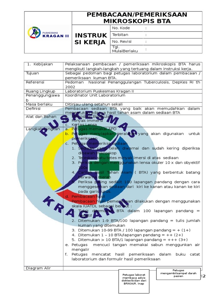 Instruksi Kerja Cara Pembacaan Pemeriksaan Mikroskopis Bta