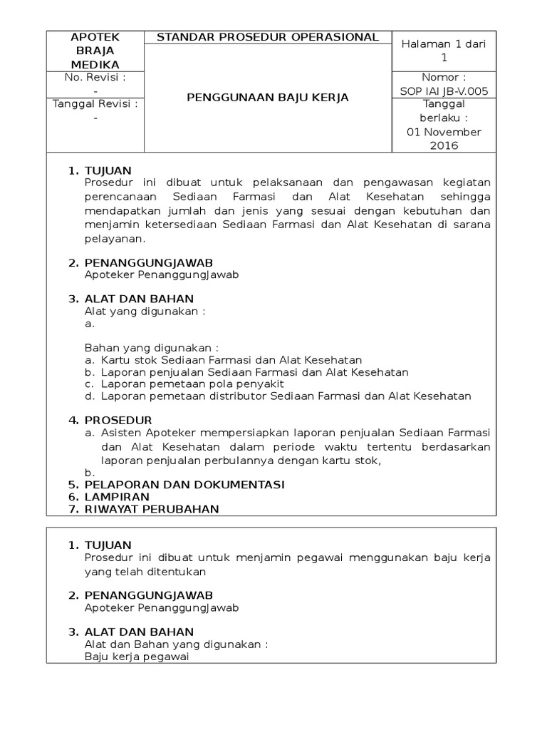 V-005 SOP Penggunaan Baju Kerja | PDF