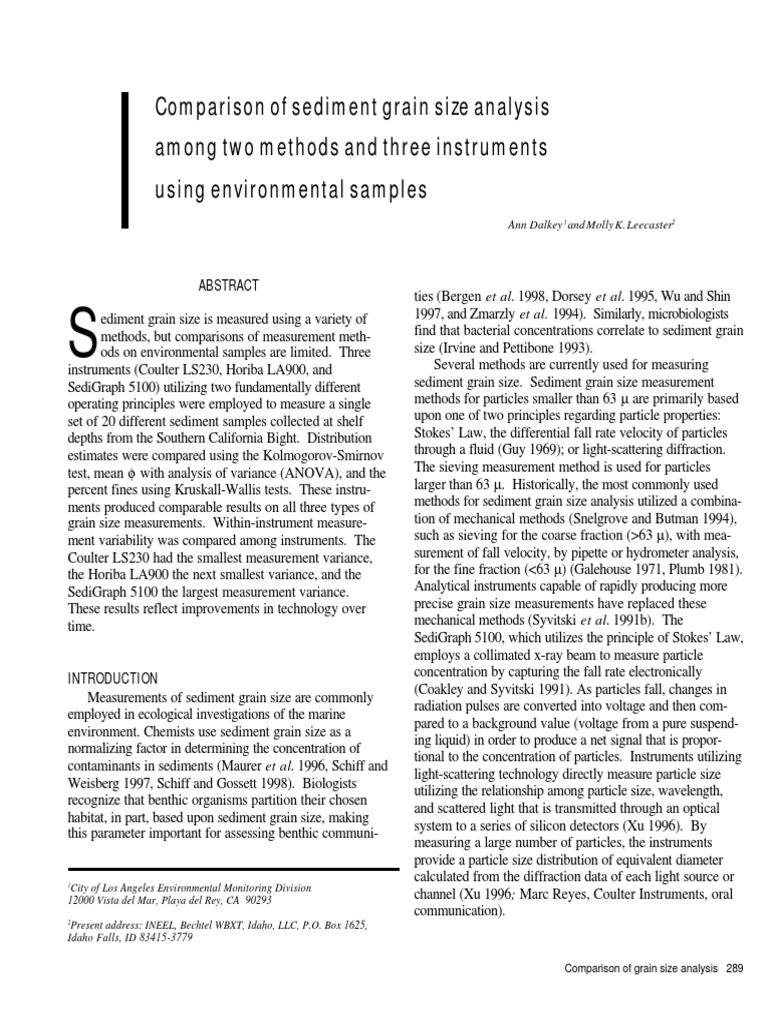 Comparison of Sediment Grain Size Analysis Among Two Methods and Three ...