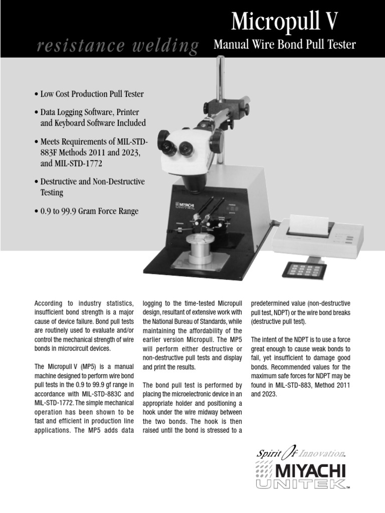 Manual Wire Bond Pull Tester - Micropull V - MP5 | PDF | Nondestructive ...