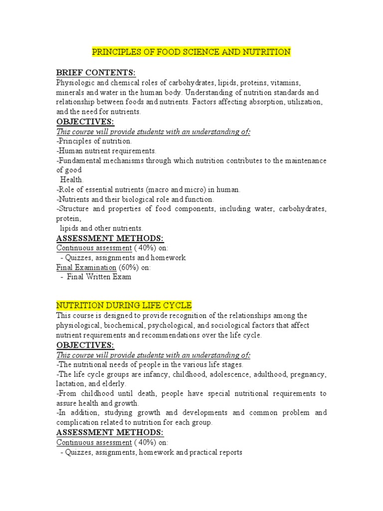 Courses Description | PDF | Dietitian | Nutrition