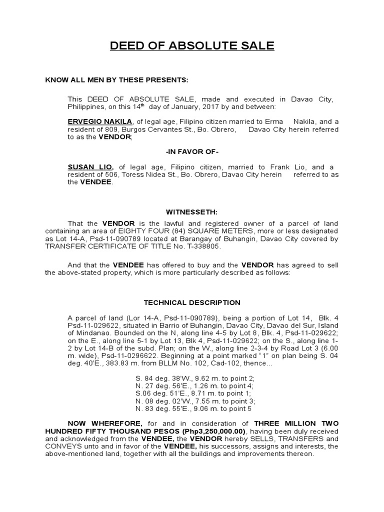Deed of Sale of Real Property | PDF | Property Law | Property