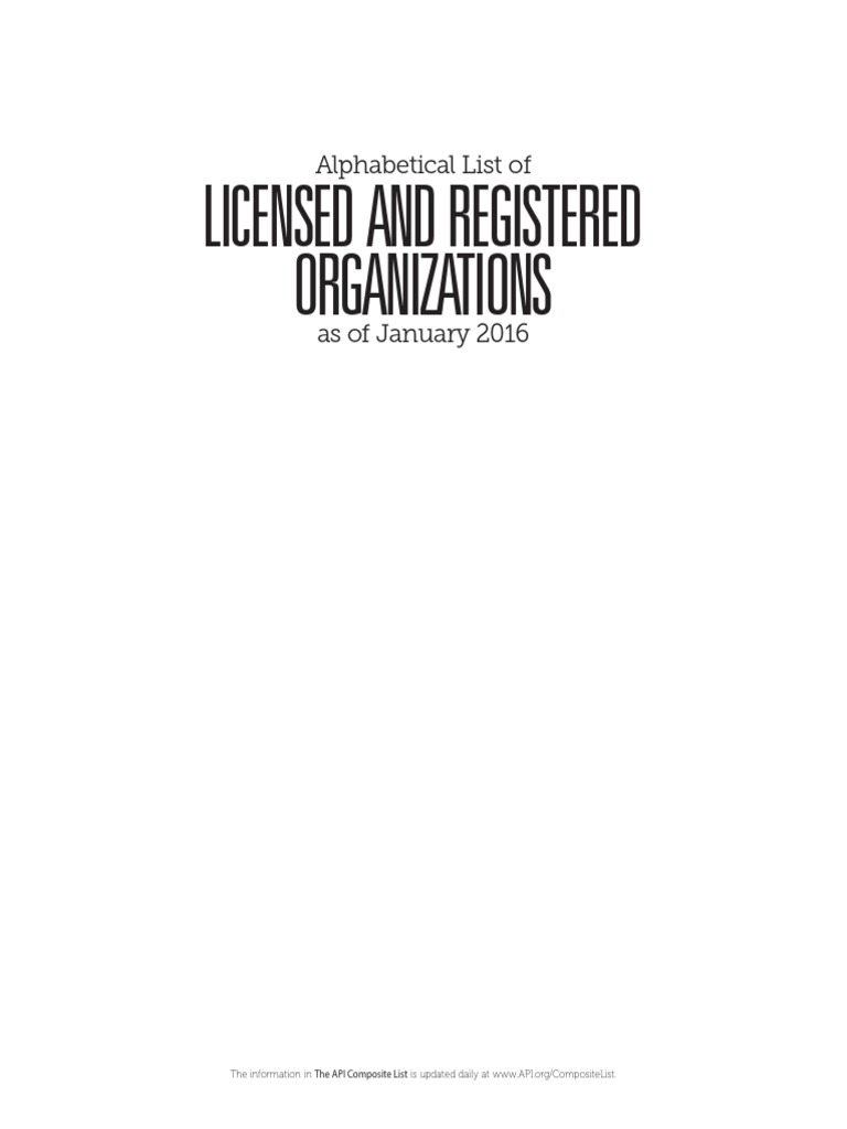 Licensed and Registered Organizations: Alphabetical List of | PDF
