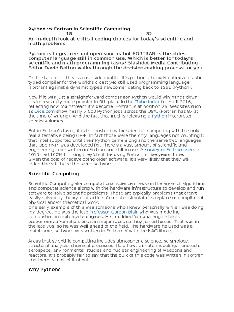 Python Vs Fortran In Scientific Computing Pdf Python Programming Language Computer