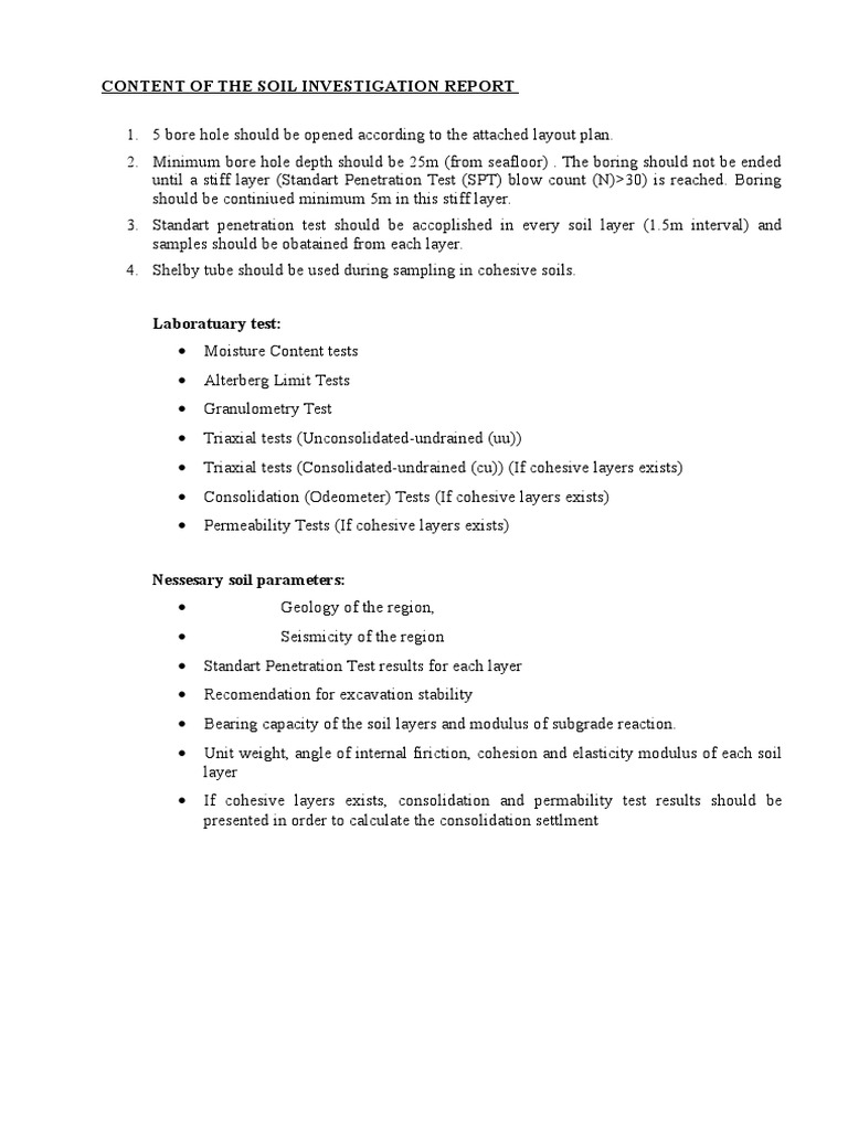Content of The Soil Investigation Report | PDF