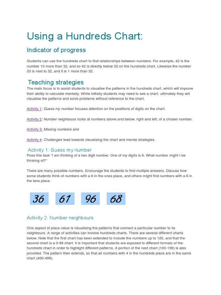Using A Hundreds Chart:: Indicator of Progress | PDF | Cognition ...