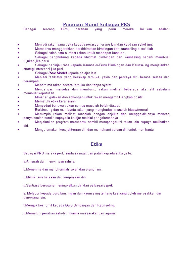 Peranan Murid Sebagai PRS | PDF