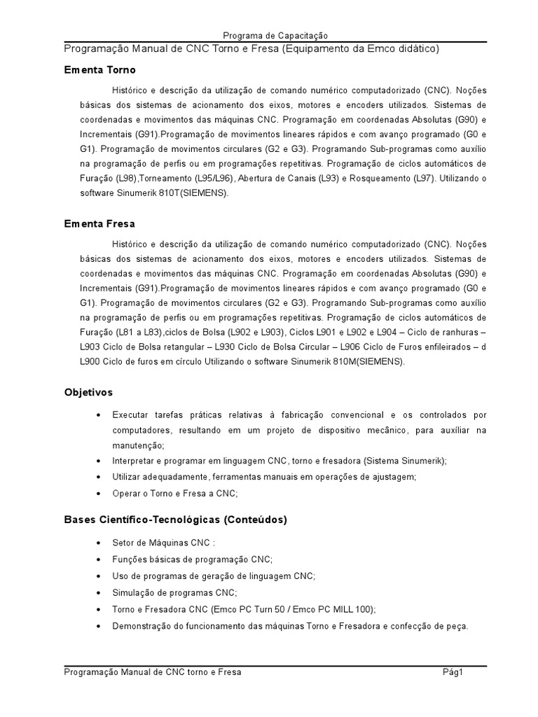 Capacitação em CNC para Profissionais | PDF | Controle numérico | Programas