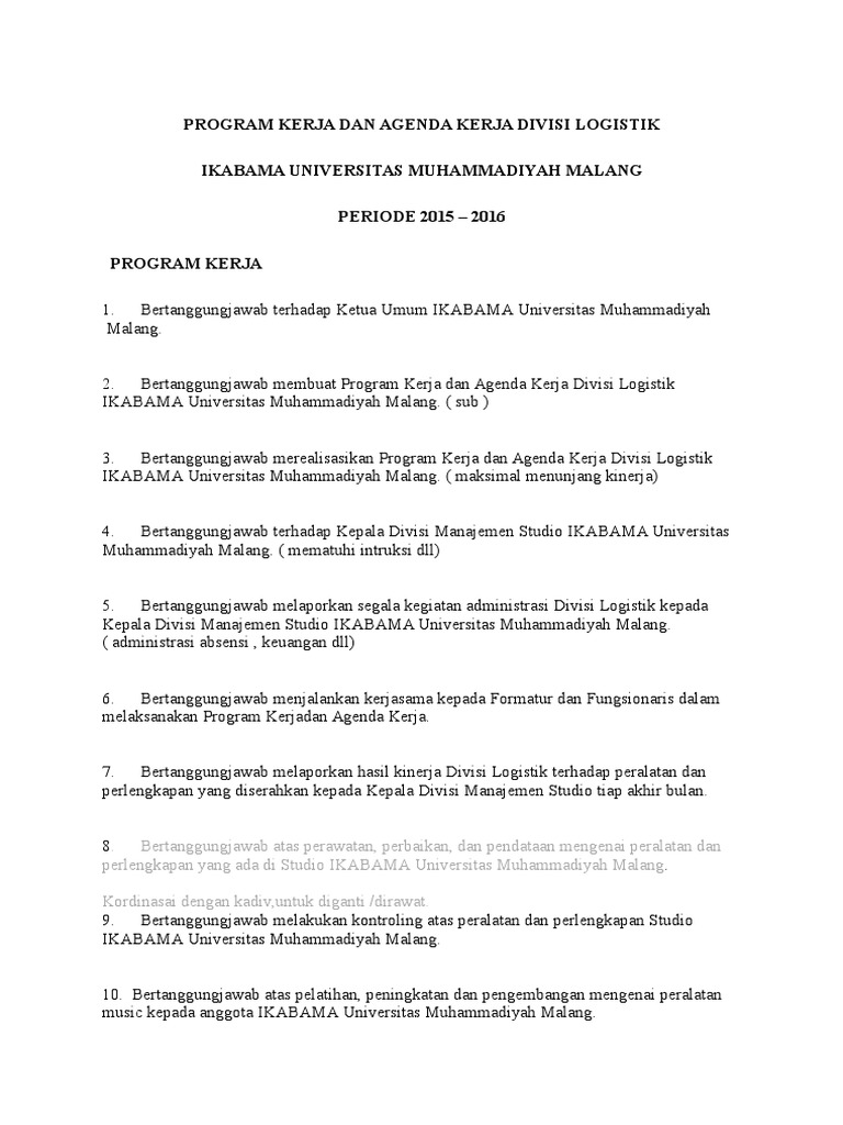 Program Kerja Dan Agenda Kerja Divisi Logistik | PDF