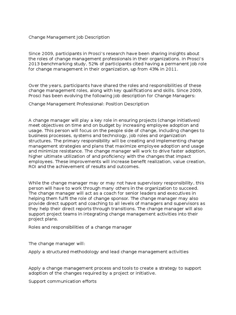 Change Management Jobs Described | PDF | Change Management | Employment