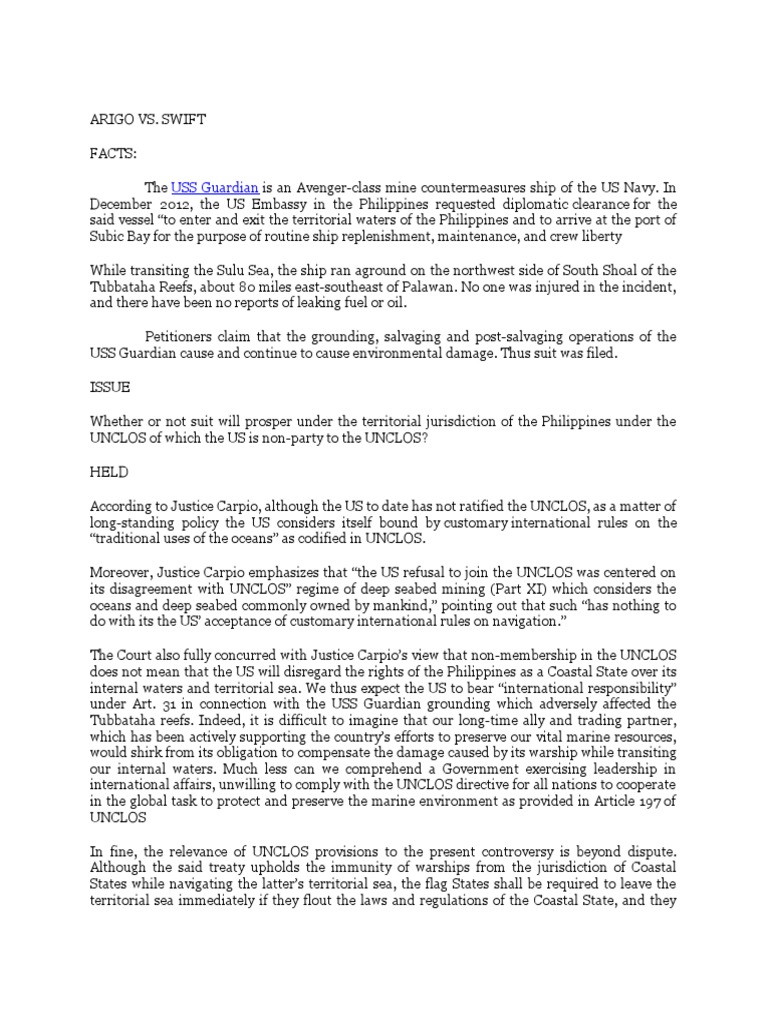 Rev. Pedro D. Arigo v. Scott H. Swift Case Digest | PDF | United ...