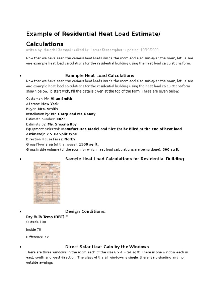 Residential Heat Load Estimate 01 | PDF | Air Conditioning | Window