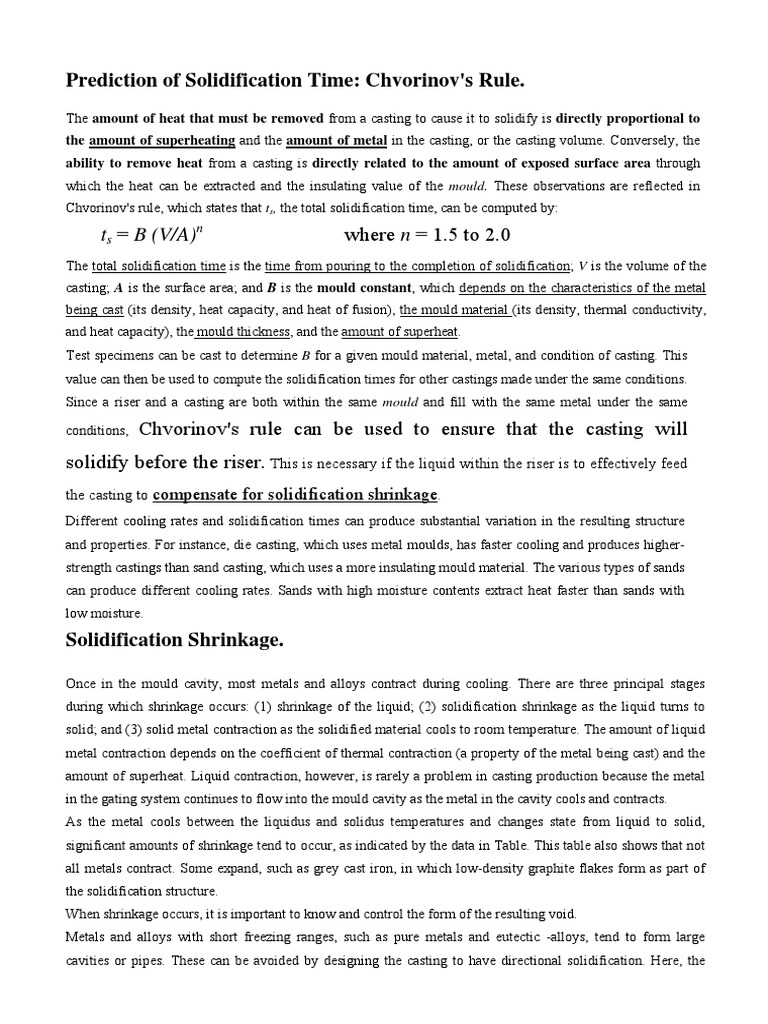 Chvorinov's Rule for Solidification Time | PDF | Casting (Metalworking ...