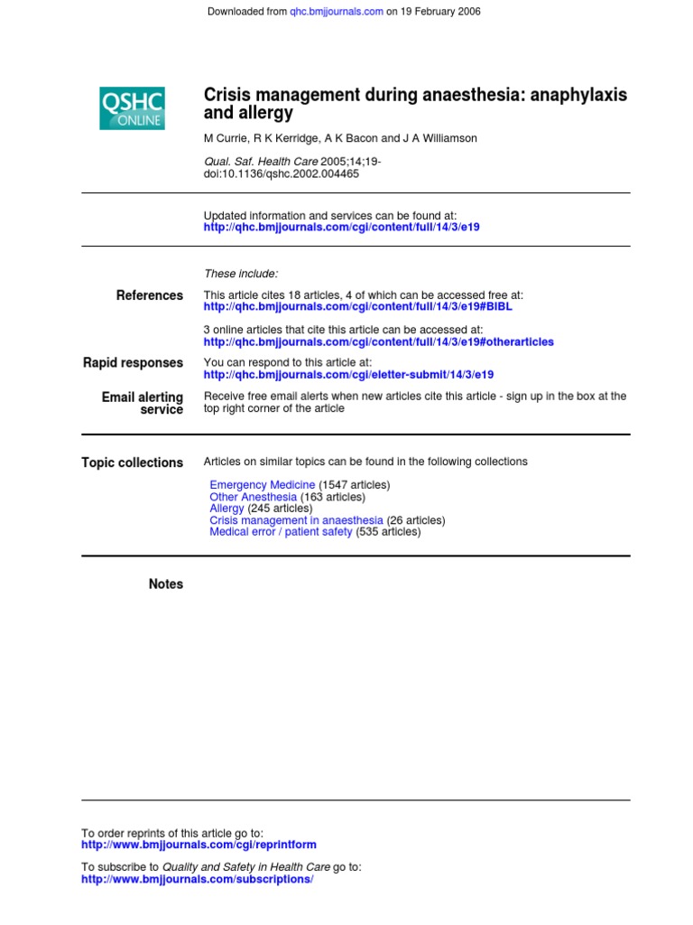 Crisis Management-Anaphylaxis and Allergy | PDF | Allergy | Anesthesia