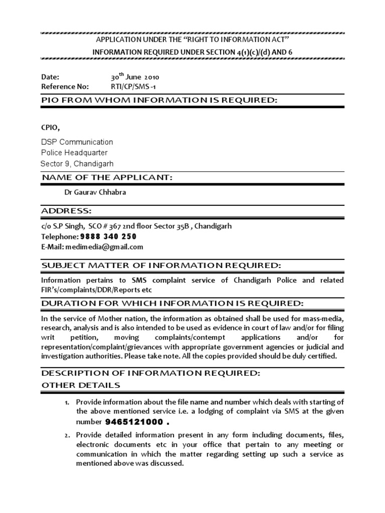 Sample RTI | PDF | Document | Complaint