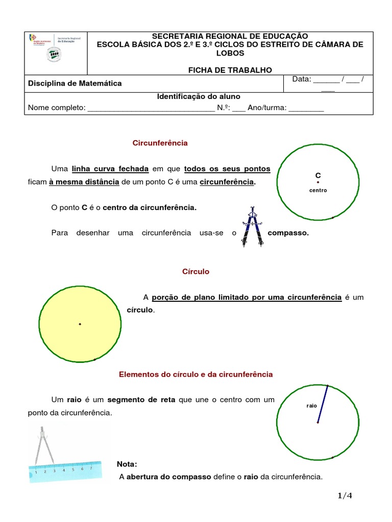 Círculo e Circunferência Matemática 6º ano | Círculo | Diâmetro