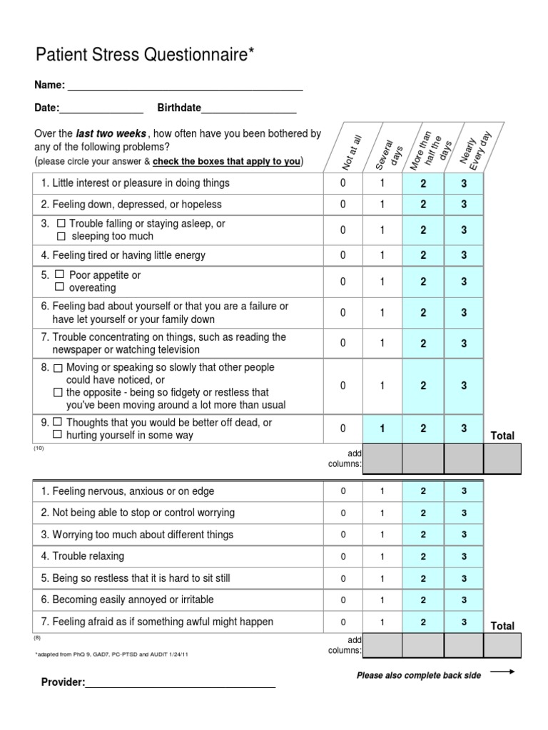 Patient Stress Questionnaire Form | PDF
