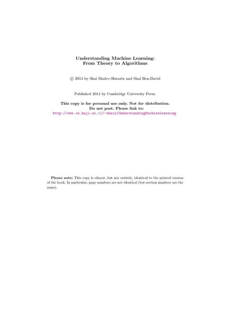 Understanding Machine Learning Theory Algorithms PDF | PDF | Machine ...