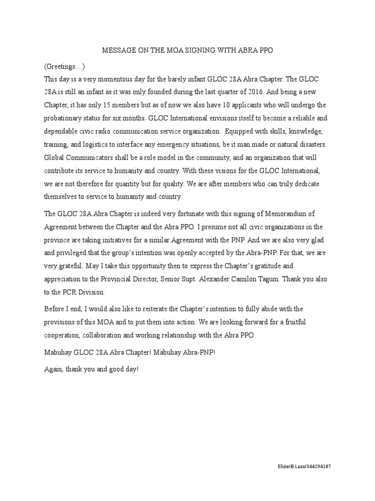 Message On The MOA Signing | PDF