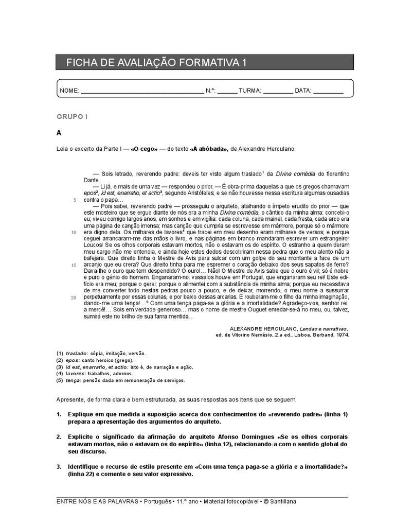 Ficha de Avaliacao Formativa 1-3 | PDF