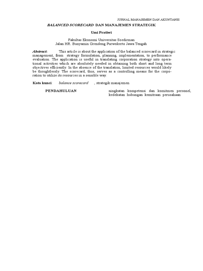 Balanced Scorecard dan Manajemen Strategik | PDF