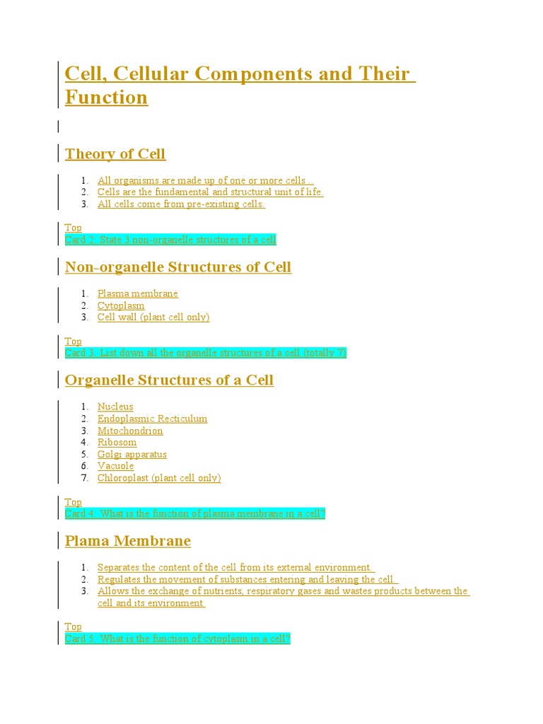 Cell, Cellular Components and Their Function | PDF | Cell (Biology ...
