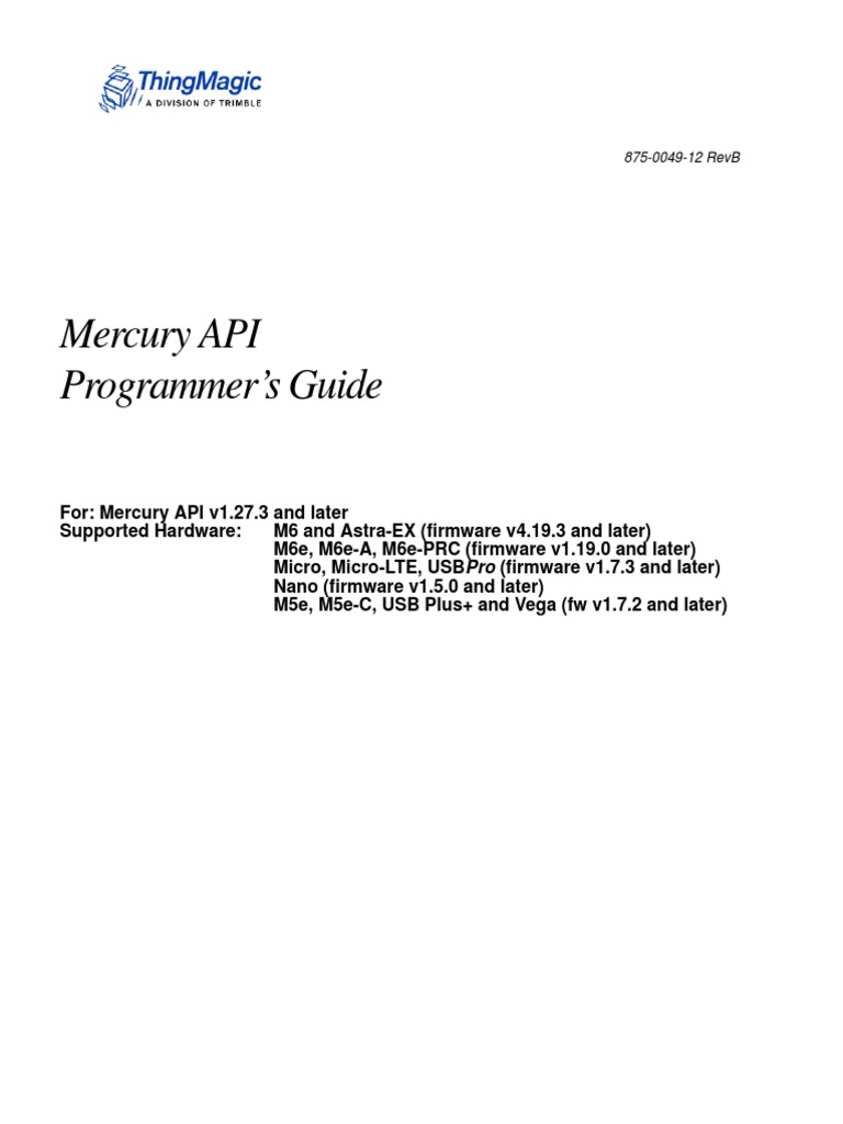 MercuryAPI ProgrammerGuide For v1.27.3 | PDF | Application Programming ...
