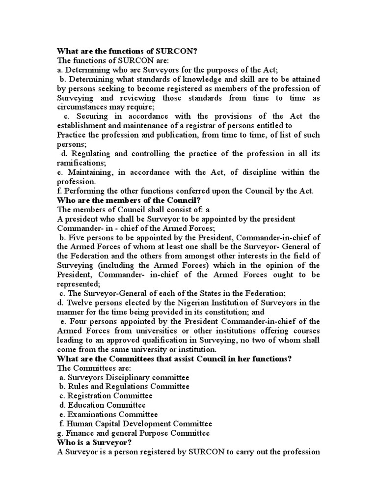 What Are The Functions of SURCON? | Download Free PDF | Surveying ...