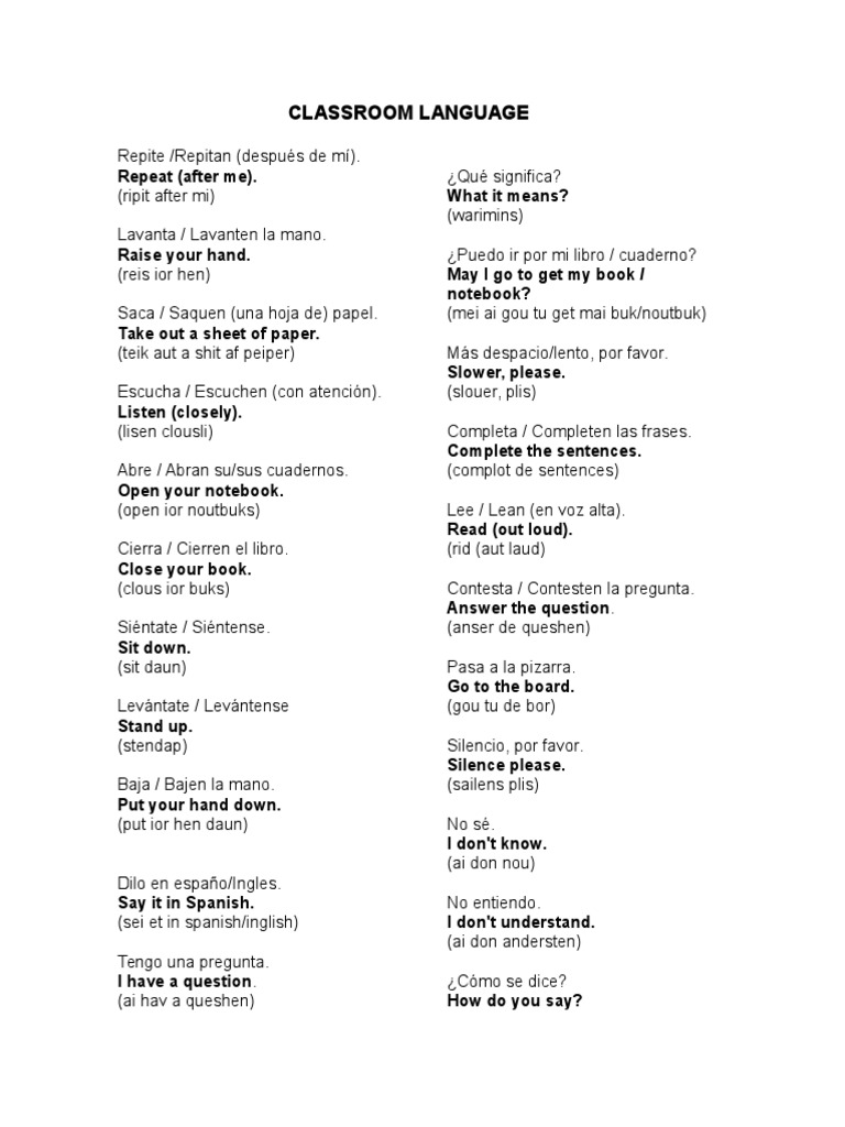 Classroom Language | PDF