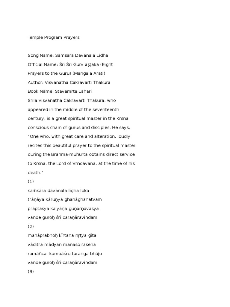 Temple Program Prayers | PDF | Vaishnavism | Krishna