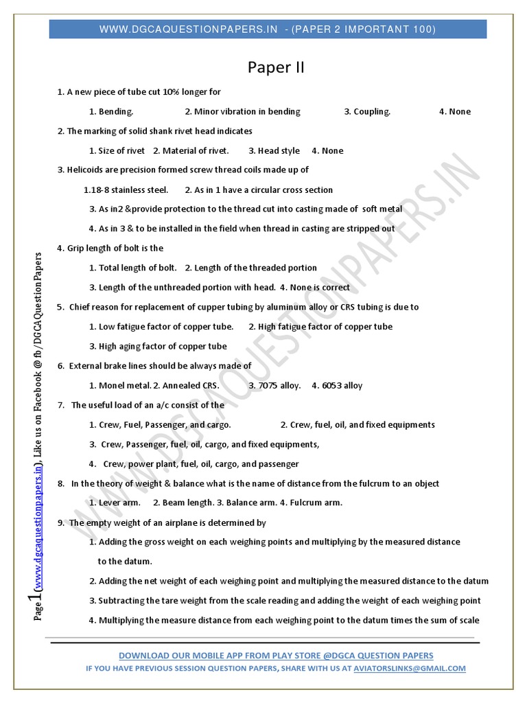 Dgca Paper 2 Important 100 | PDF | Rivet | Corrosion